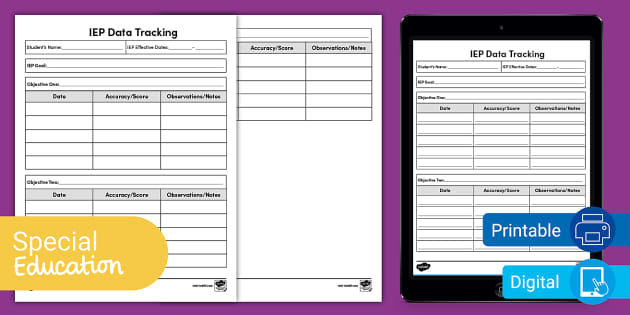 IEP Data Tracking Sheet for Special Education - Twinkl