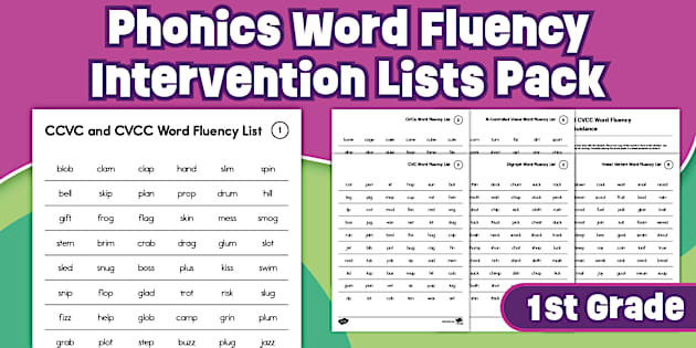 First Grade Phonics Word Fluency Intervention Lists Pack