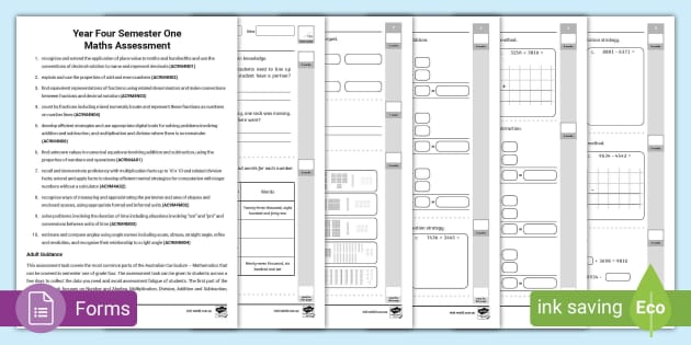 Year 4 Maths Test - Semester One | Twinkl Worksheets