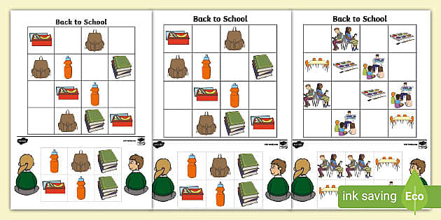 Back to School Picture Sudoku | Printable Sudoku Worksheets