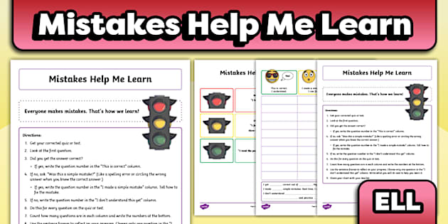 Mistakes Help Me Learn | Growth Mindset Worksheet for ELL