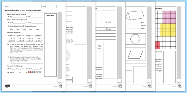 Fourth Class End of Year Maths Assessment Sheet - Twinkl
