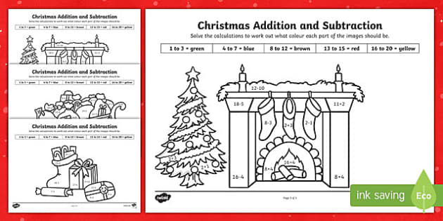 Christmas Additon and Subtraction to 20 Colour by Number
