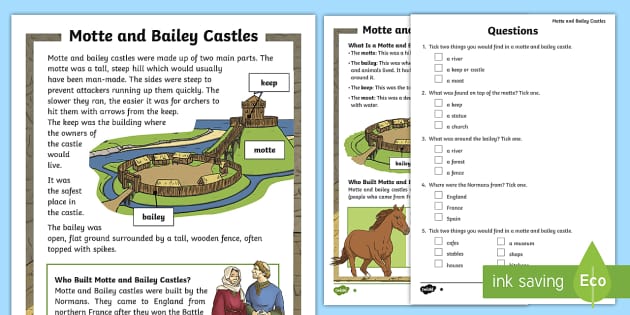 KS1 Motte and Bailey Differentiated Reading Comprehension Activity