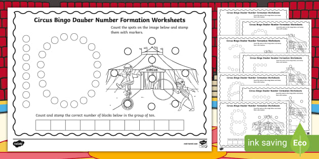Circus Bingo Dauber Number Formation Worksheets | Numbers