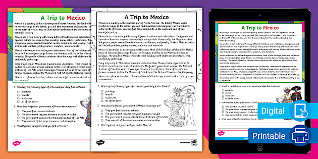 Fifth Grade A Trip to Mexico Reading Passage Comprehension