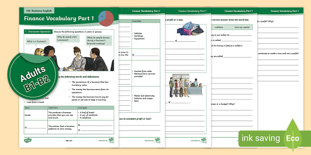 ESL Business English: Finance Vocabulary Part 1 Worksheet