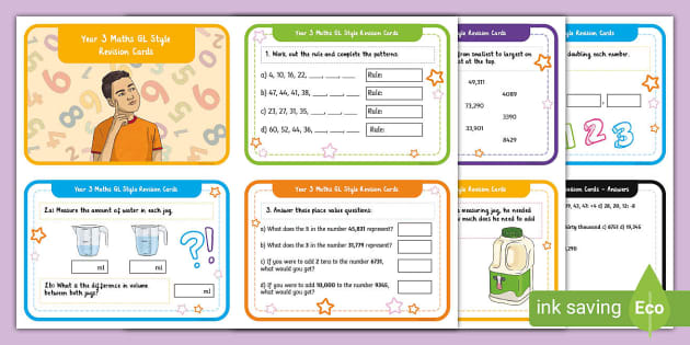 Year 3 Maths GL Style Revision Flashcards (teacher made)