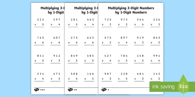 Multiplying 3 Digit Numbers By 1 Digit Numbers Worksheets