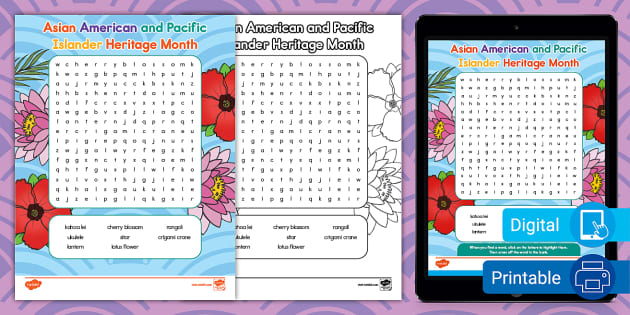 Asian American & Pacific Islander Heritage Month Word Search