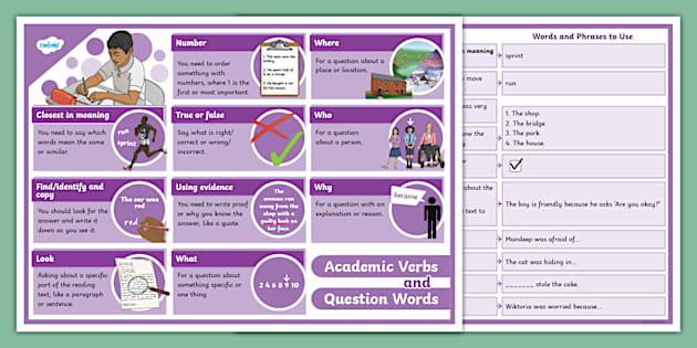 Academic Verbs and Question Words Desk Mat for Younger Learners of EAL