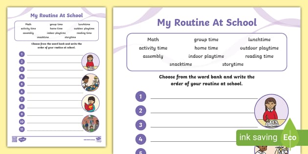 My Routine At School Worksheet (teacher made)