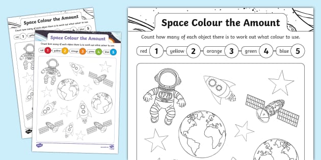 👉 Space Colour the Amount Worksheet (teacher made) 👉 Space Colour the Amount Worksheet (teacher made)