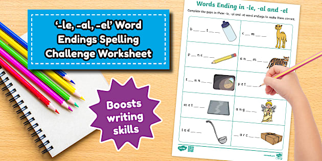 '-le, -al, -el' Word Endings Spelling Challenge Worksheet