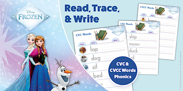 Frozen: CVC and CVCC Words Look, Trace, and Write Worksheets