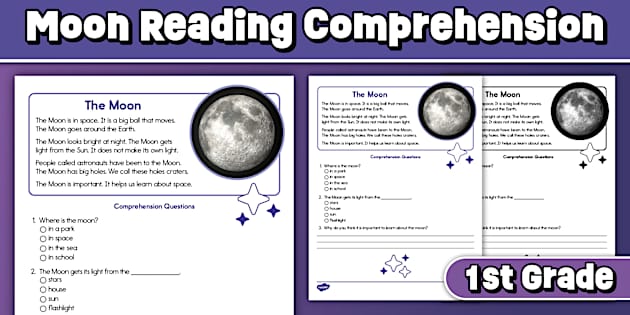 First Grade Moon Reading Passage Comprehension Worksheet