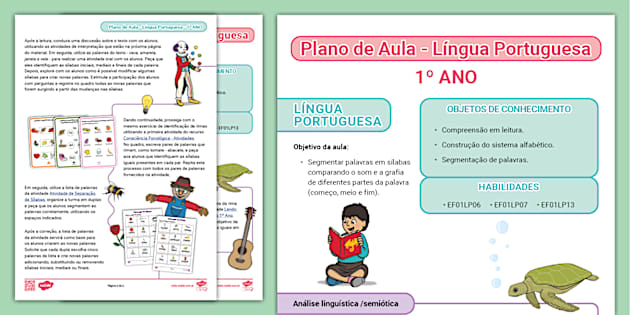 Plano de aula 1º ano - Português: Separando sílabas e formando palavras