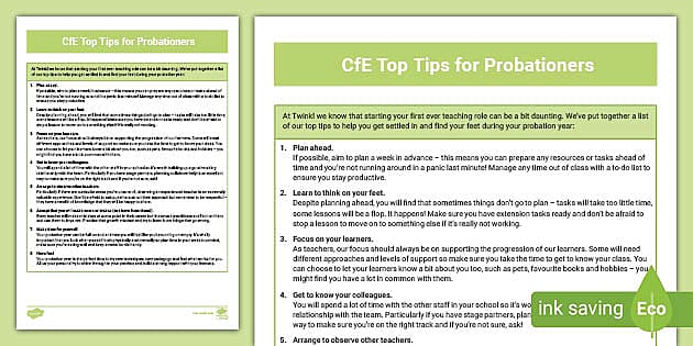 Top Tips for Probationers Information Sheet - Twinkl