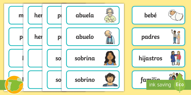 My Family Word Cards Spanish (Teacher-Made) - Twinkl