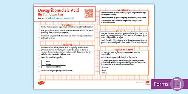 Level 3 June 2022 School Journal: Deoxyribonucleic Acid (Poem Response)