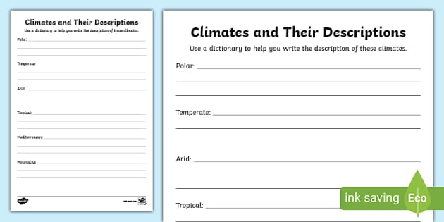 Climates Description Writing Worksheet (Teacher-Made)