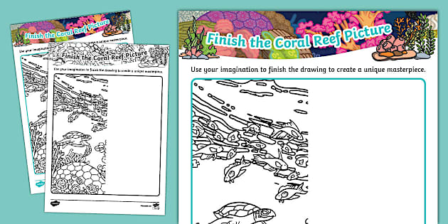 Coral Reef Finish the Picture Worksheet - Twinkl
