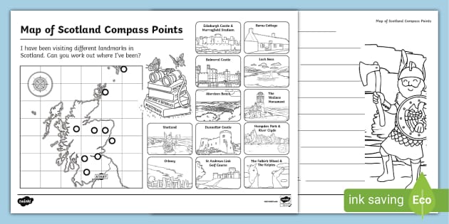 Map of Scotland Compass Points Activity - Twinkl Resource