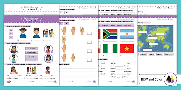 ELL Curriculum: Level 2, Lesson 1 Worksheet (teacher made)
