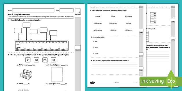 Year 4 Length Assessment Sheet (teacher made) - Twinkl