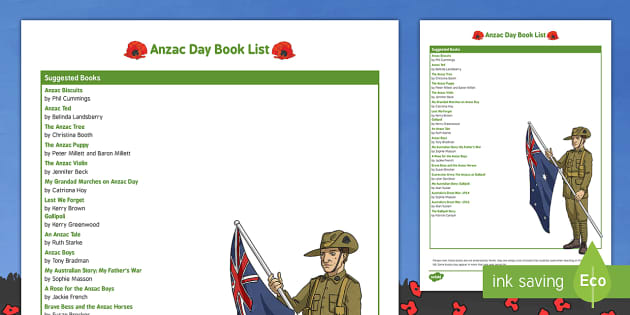 Anzac Day Story Books List (teacher made) - Twinkl