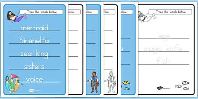 The Little Mermaid Trace the Words Worksheet (teacher made)
