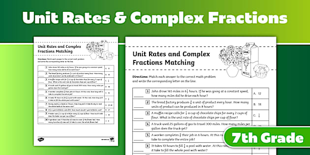 Seventh Gr Math Unit Rates and Complex Fractions Matching