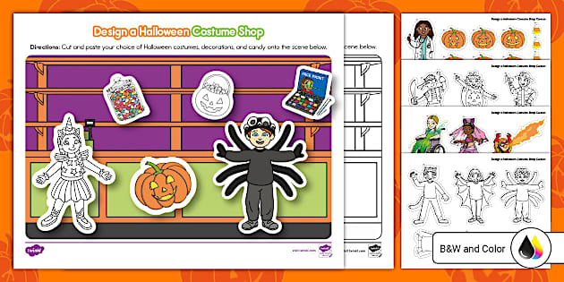 Design a Halloween Costume Shop Cut and Paste Worksheet