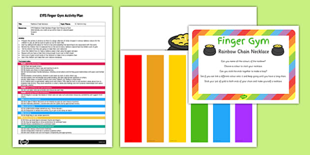 EYFS Rainbow Chain Necklace Finger Gym Plan and Resource Pack - St Patricks