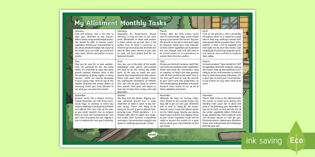 Allotment Monthly Tasks Fact File (teacher made) - Twinkl