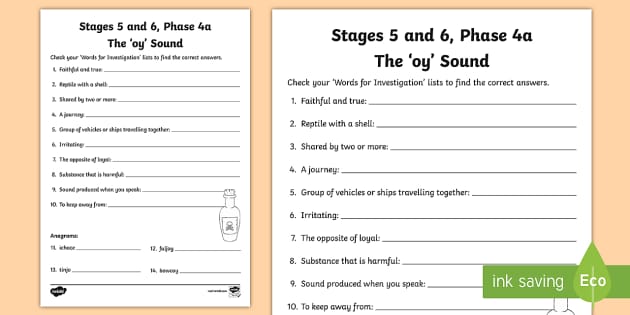 Northern Ireland Linguistic Phonics Stage 5 and 6 Phase 4a, 'oy' Sound Word
