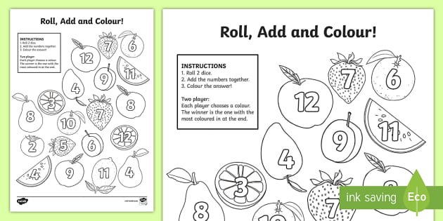 Fruit Roll and Colour Dice Addition Activity (teacher made)