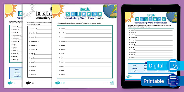 Tier 3 Differentiated Word Unscramble: Earth Science