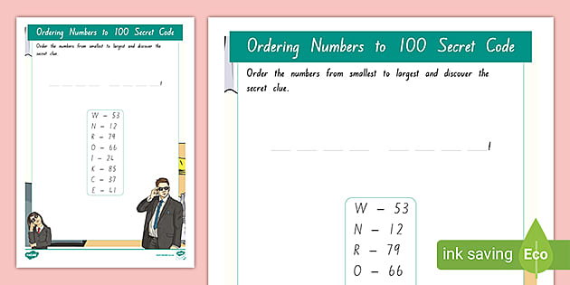 Stage 4 Ordering Numbers To 100 Secret Code Activity