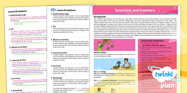 Science: Scientists and Inventors Year 5 CfE Second Level Overview