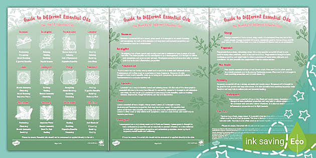 Guide to Different Essential Oils (teacher made) - Twinkl Guide to Different Essential Oils (teacher made) - Twinkl