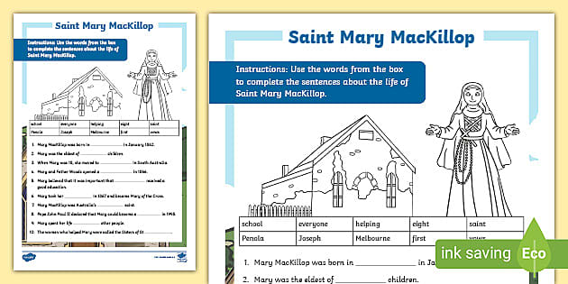 Saint Mary MacKillop Cloze Activity (teacher made) - Twinkl