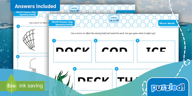 World Oceans Day Symmetry Worksheet - Twinkl Puzzled - kids