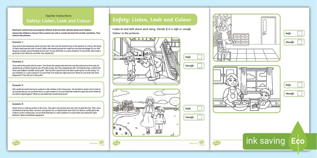 Listen, Look and Colour Safety Activity Page (teacher made)
