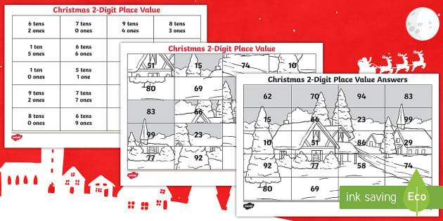Christmas-Themed 2-Digit Place Value Colouring Assessment Sheet