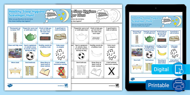 Healthy Sleep Hygiene Scavenger Hunt for 3rd-5th Grade