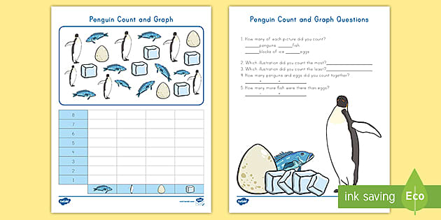 Penguins Count and Graph Worksheet (teacher made) - Twinkl