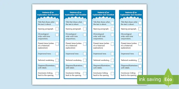 Features of an Explanation Text Checklist Bookmark