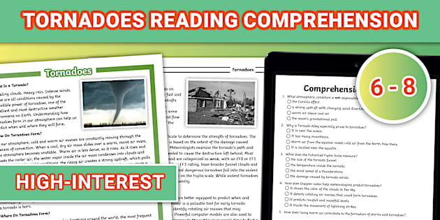 Eighth Grade Tornadoes Reading Comprehension Worksheet