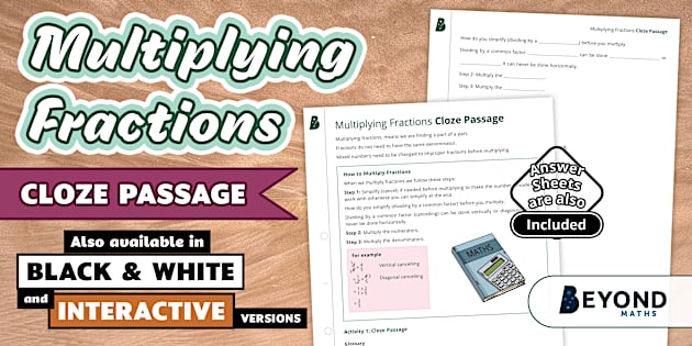 Multiply Fractions Cloze Passage Activity